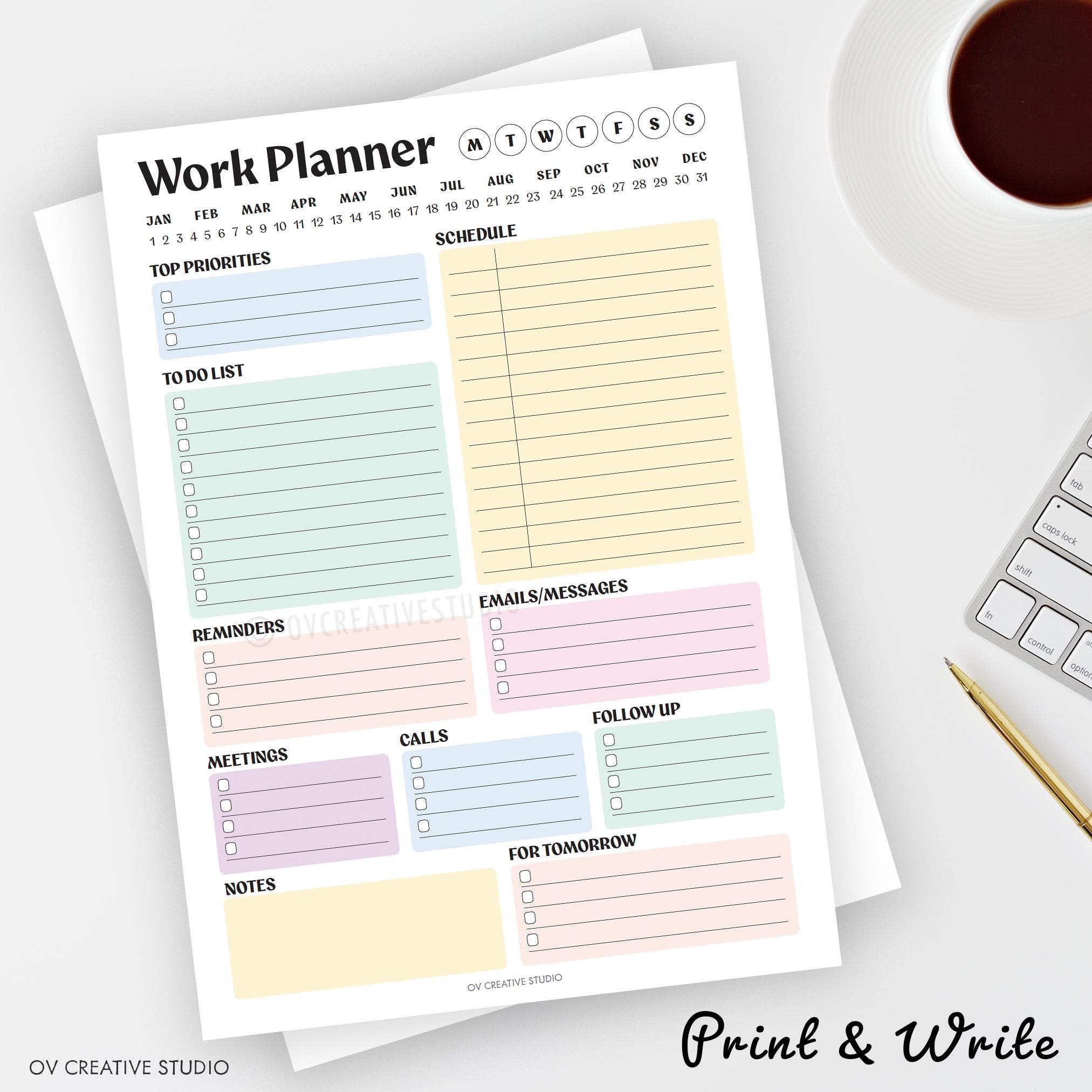 Editable Work Day Planner | Printable Work Day Organizer | Office Task ...