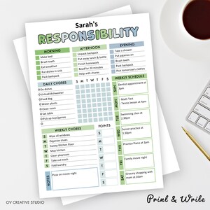 Editable Responsibility Chore Chart for Kids | Printable | Kids Daily ...