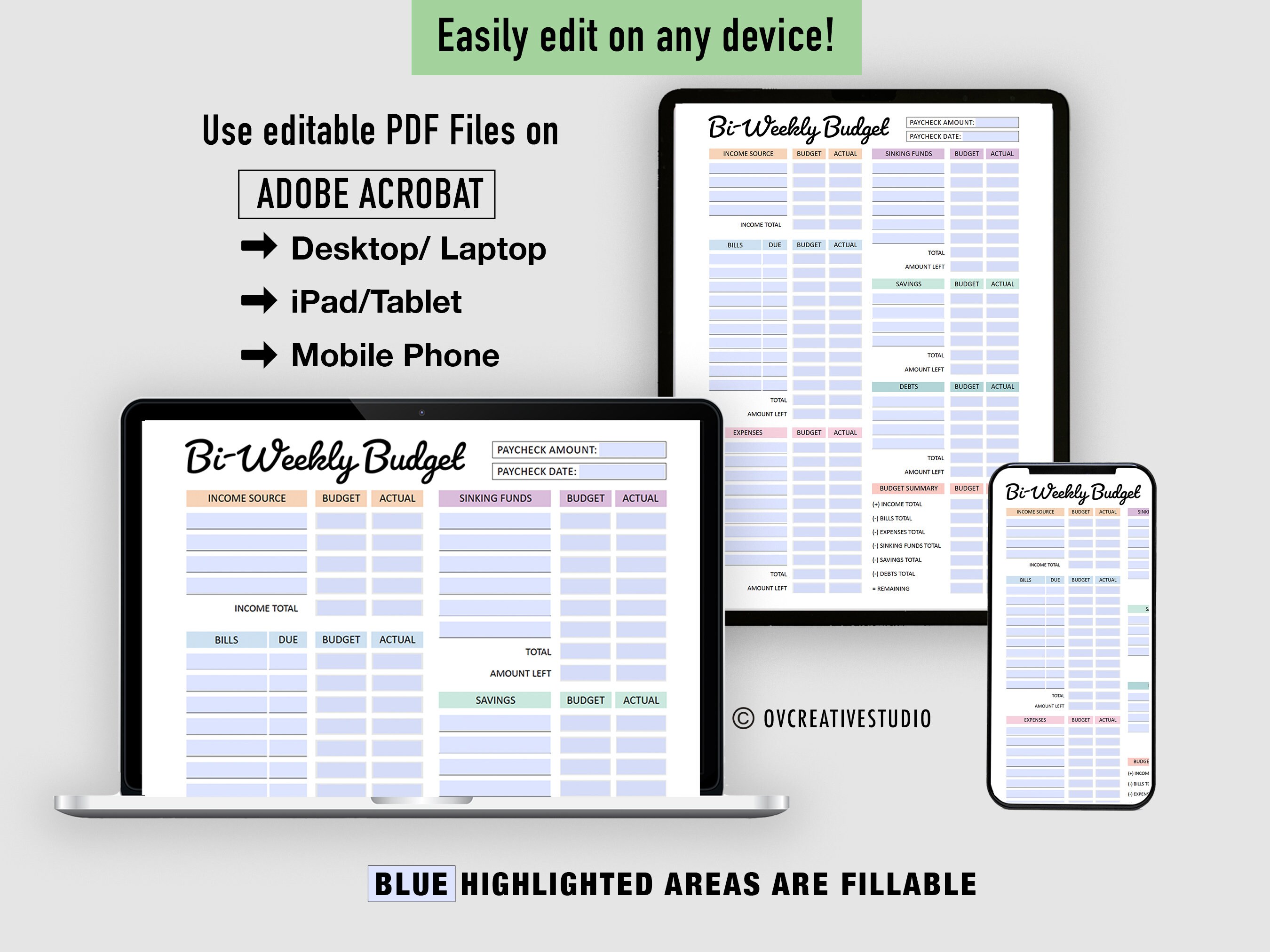 Editable Bi-weekly Budget Planner | Printable, Digital | Personal ...