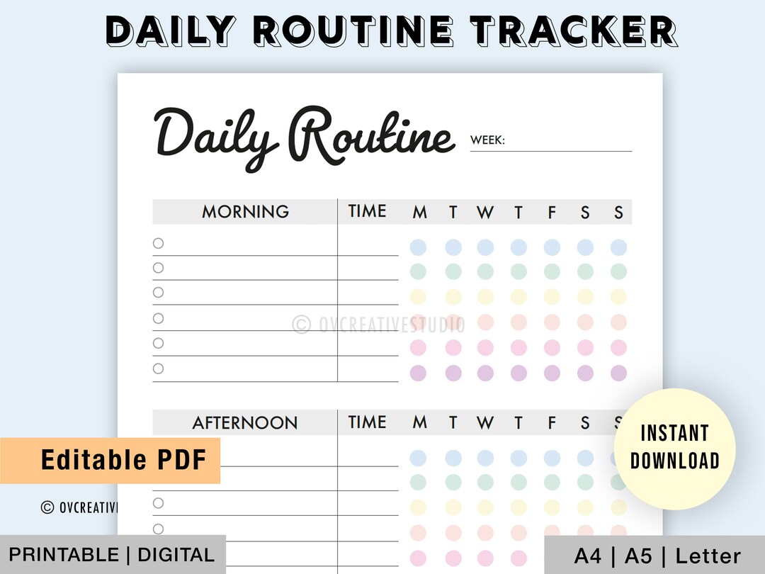Editable Daily Routine | Printable | Daily Checklist | Morning Routine ...