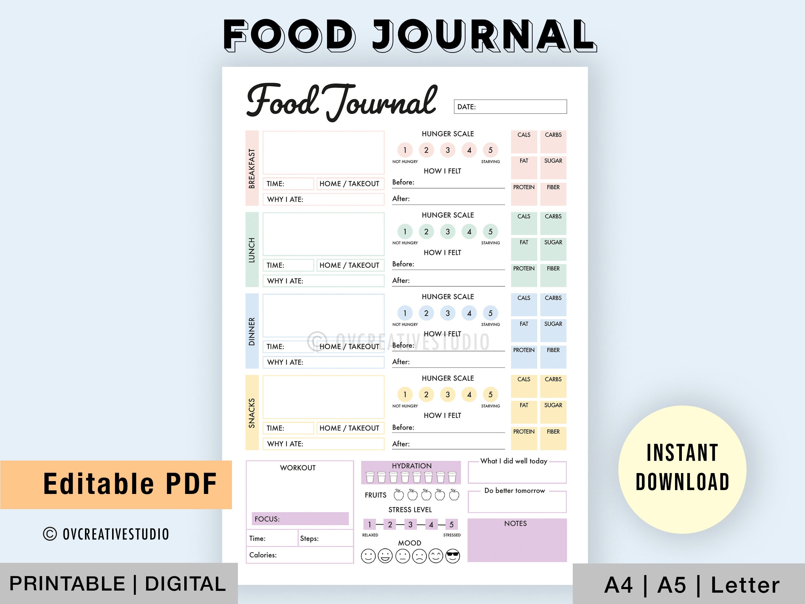 Editable Food Journal Printable Digital Food Diary Daily - Etsy