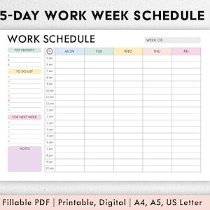 Editable Weekly Schedule | Printable, Digital | Work Week Planner PDF ...
