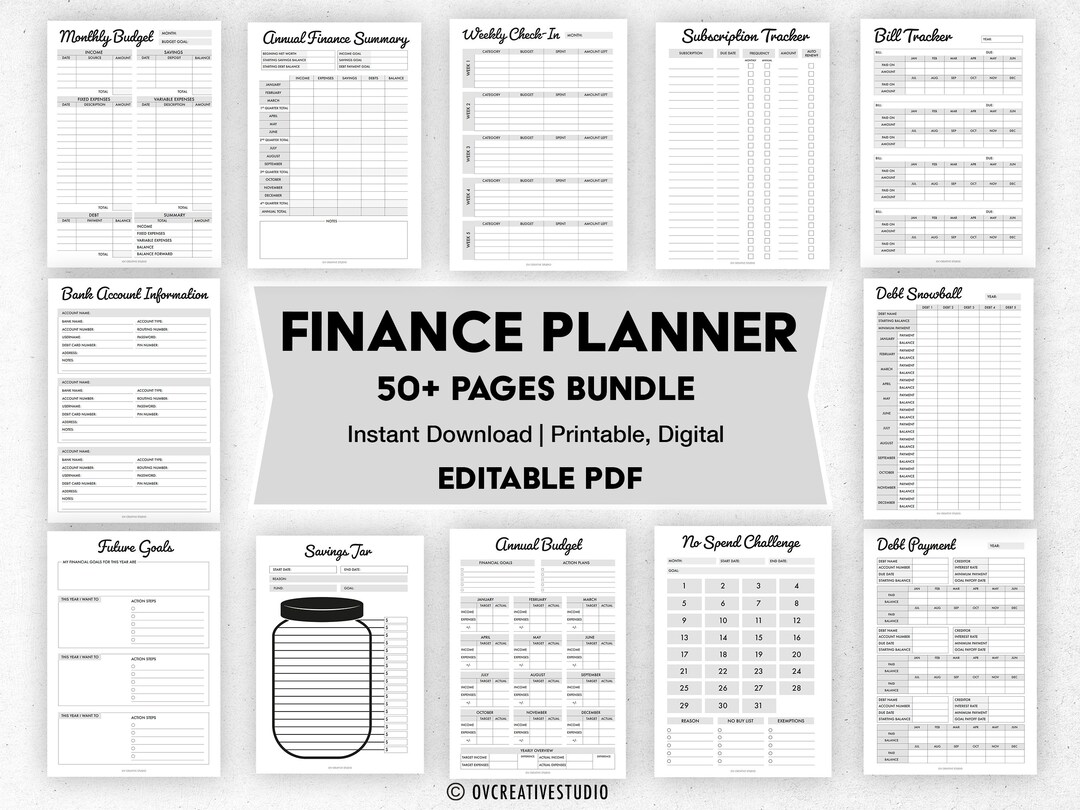Editable Finance Planner Bundle | Digital PDF, Fillable | Budget ...