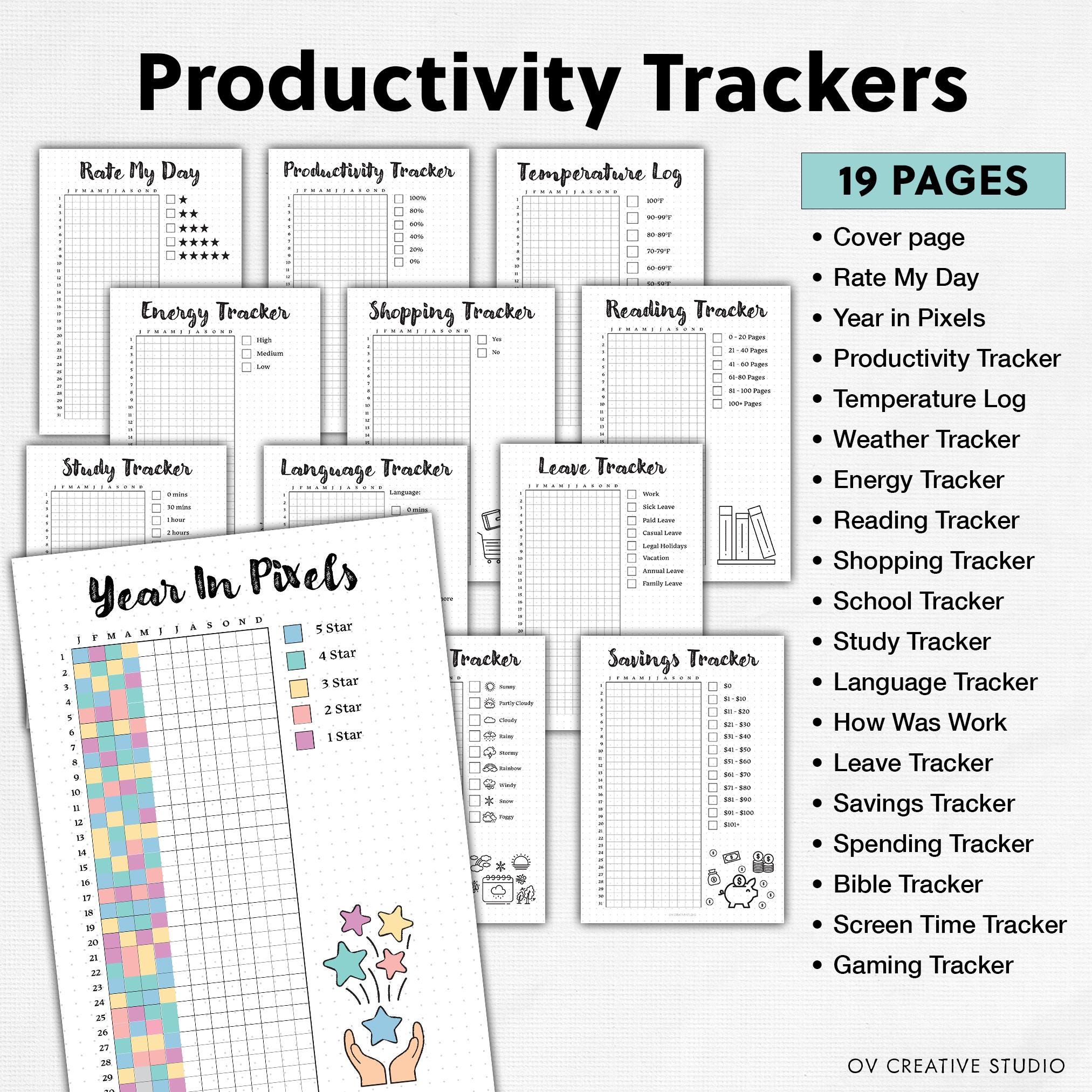 2026 Yearly Pixel Tracker Bundle, Printable Premade Bullet Journal 2026 ...