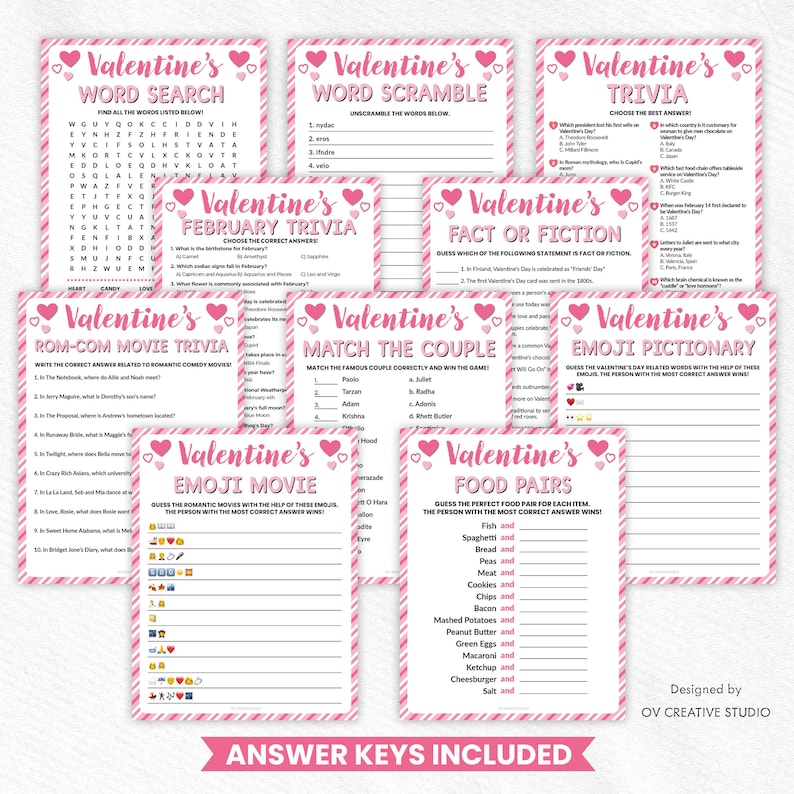 Valentines Day Printable Games Bundle | Valentine's Games for Kids ...