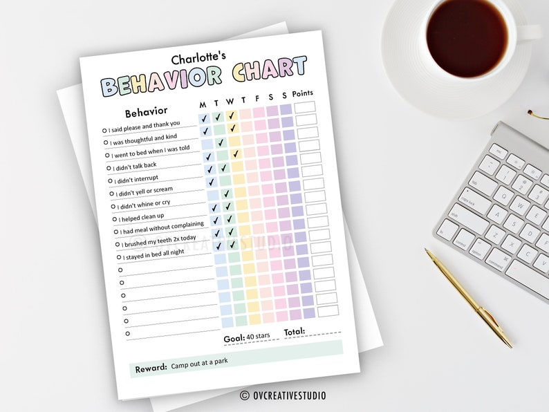 Behavior Reward Chart for Kids Printable Editable Digital - Etsy Australia