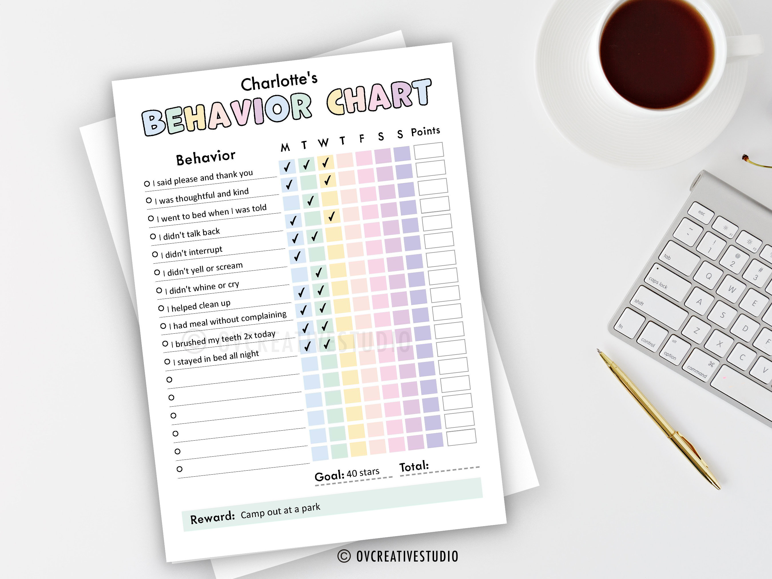 Behavior Reward Chart for Kids | Printable, Editable, Digital PDF ...