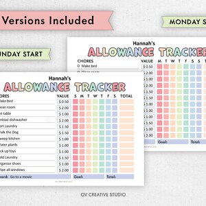 EDITABLE Allowance Tracker Kids | Earn Money Chart | Daily Weekly ...