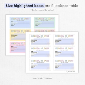 Editable Printable Summer Contact Cards, Kids Play Date Cards, Keep in ...