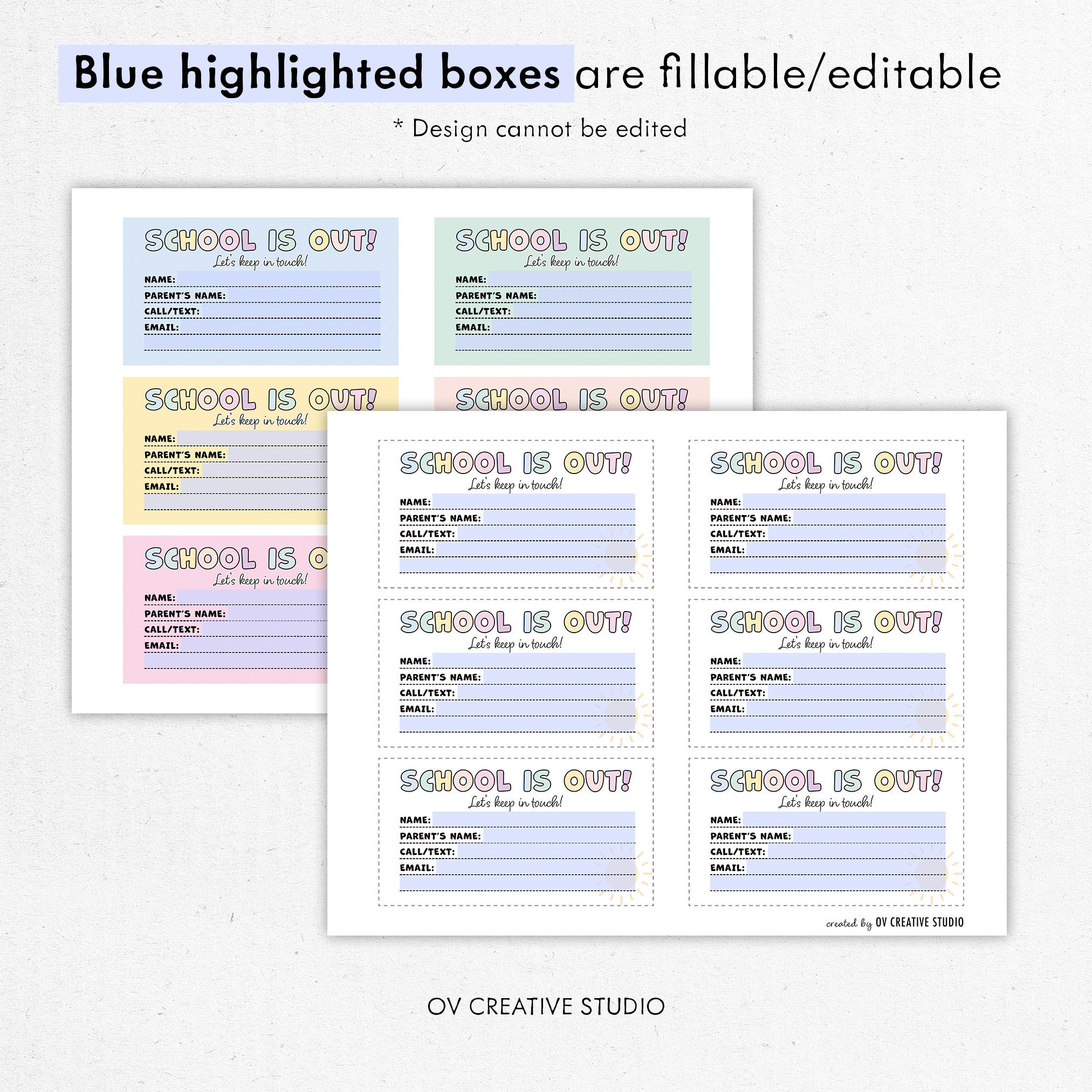 Editable Printable Summer Contact Cards, Kids Play Date Cards, Keep in ...