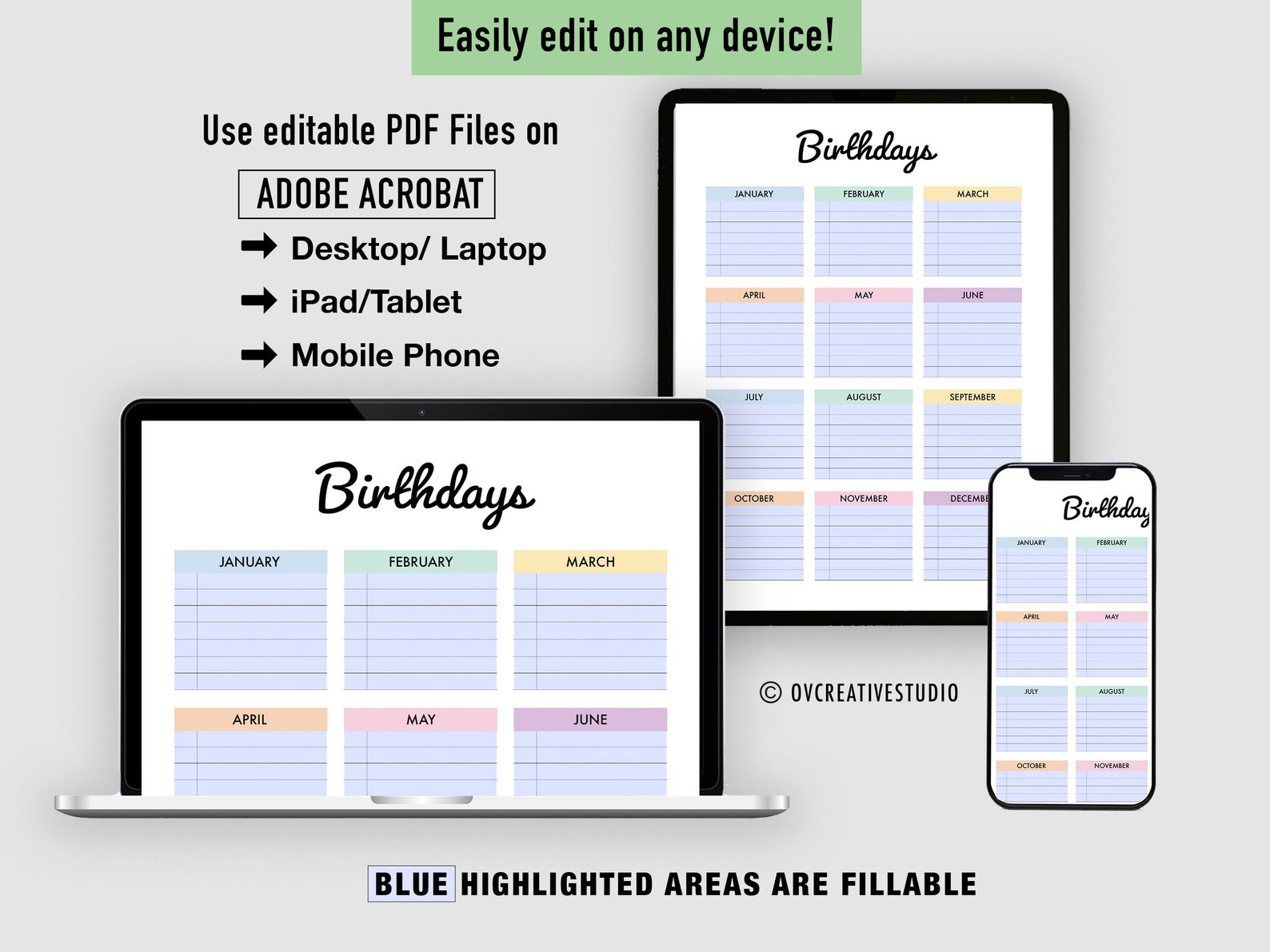 Editable Birthday Tracker Printable Birthday List Birthday - Etsy