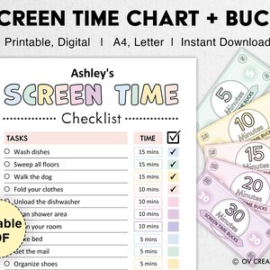 Editable Screen Time Chart Printable Screen Reward Bucks - Etsy UK
