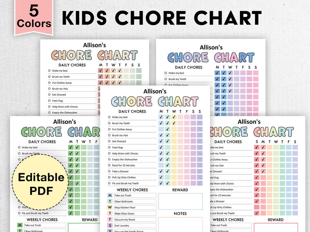 Editable Chore Chart for Multiple Kids | Printable | Responsibility ...