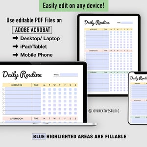 Editable Daily Routine | Printable | Daily Checklist | Morning Routine | Habit Tracker | Routine ...