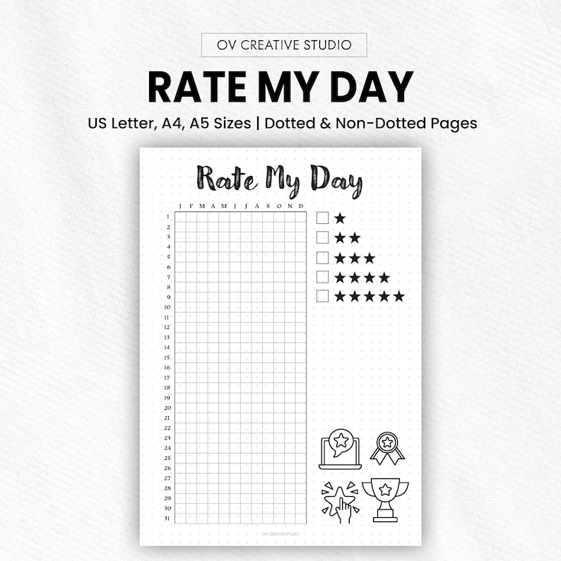 Rate My Day Bullet Journal Page | Printable | Yearly Pixel Tracker | A4 ...