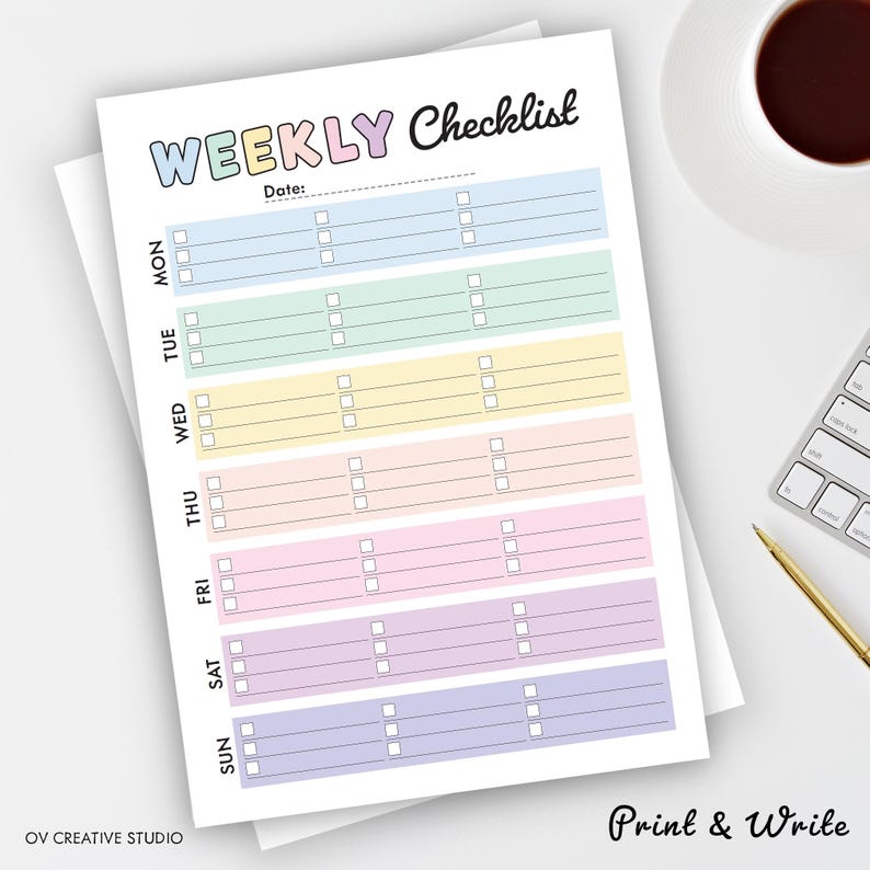 Editable Weekly Checklist | Printable, Digital | Weekly Planner PDF ...
