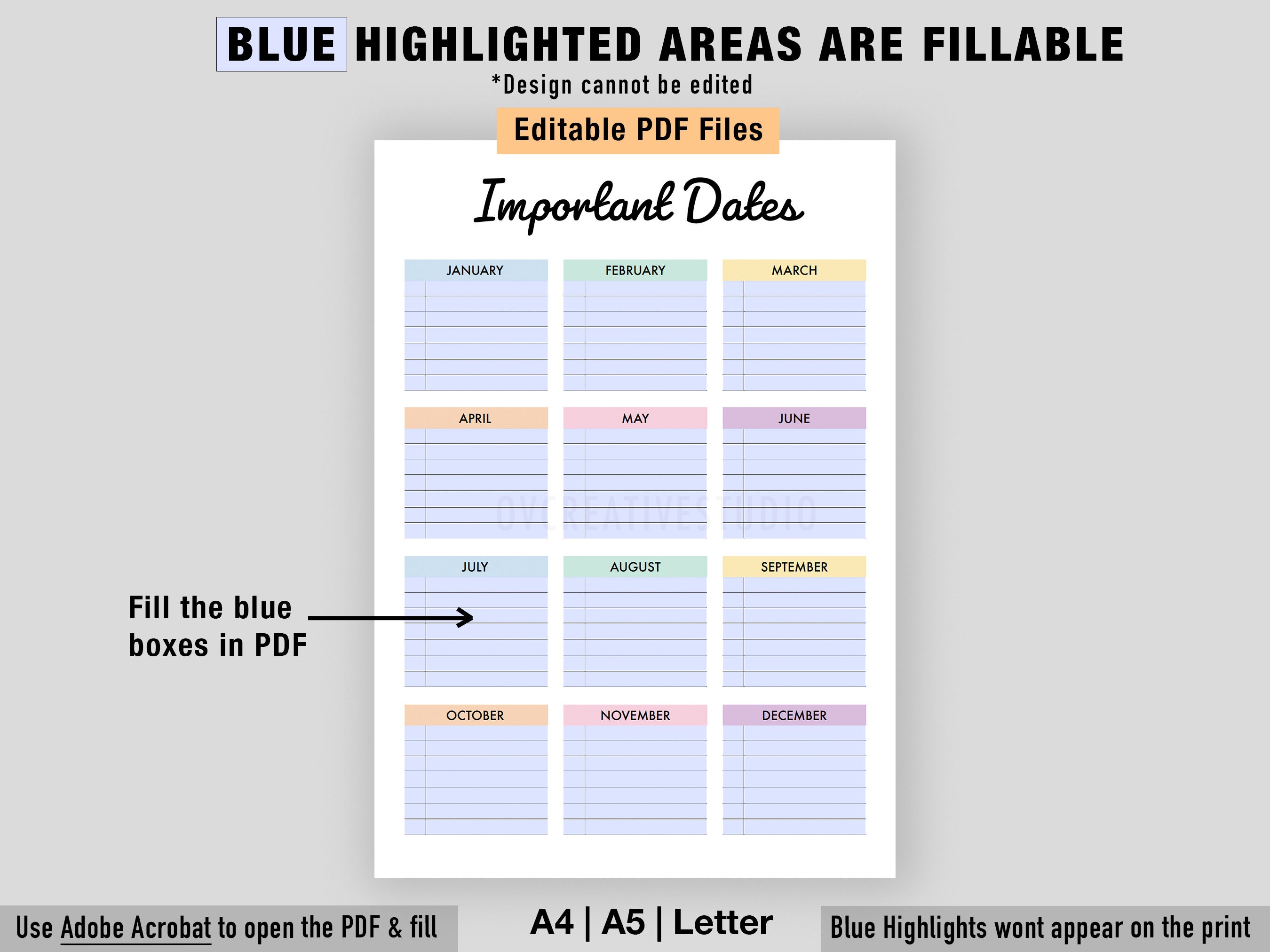 Editable Important Dates Printable | Birthdays, Anniversaries, Holidays ...