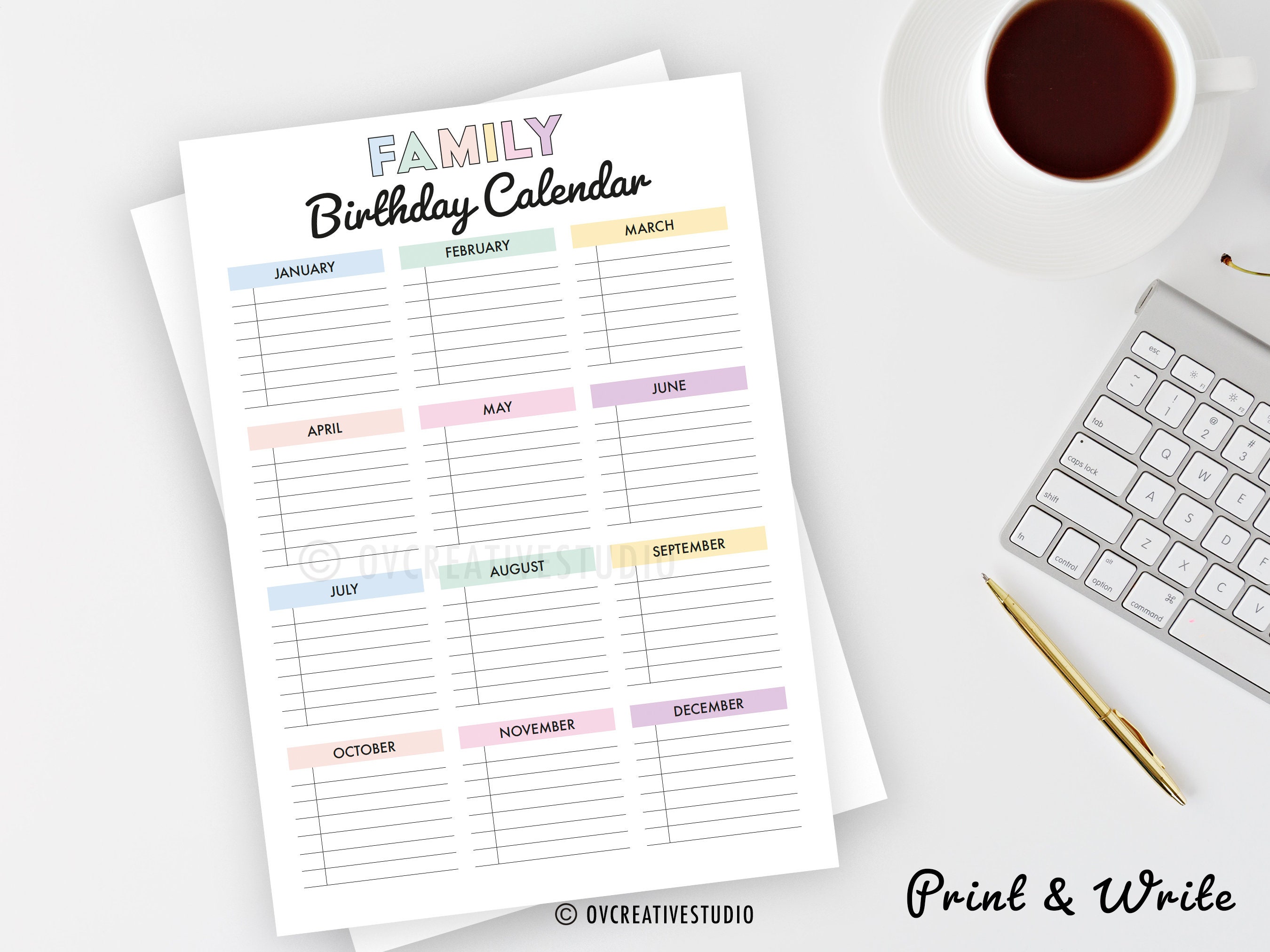 Editable Birthday Tracker List | Printable Birthday Calendar | Family ...