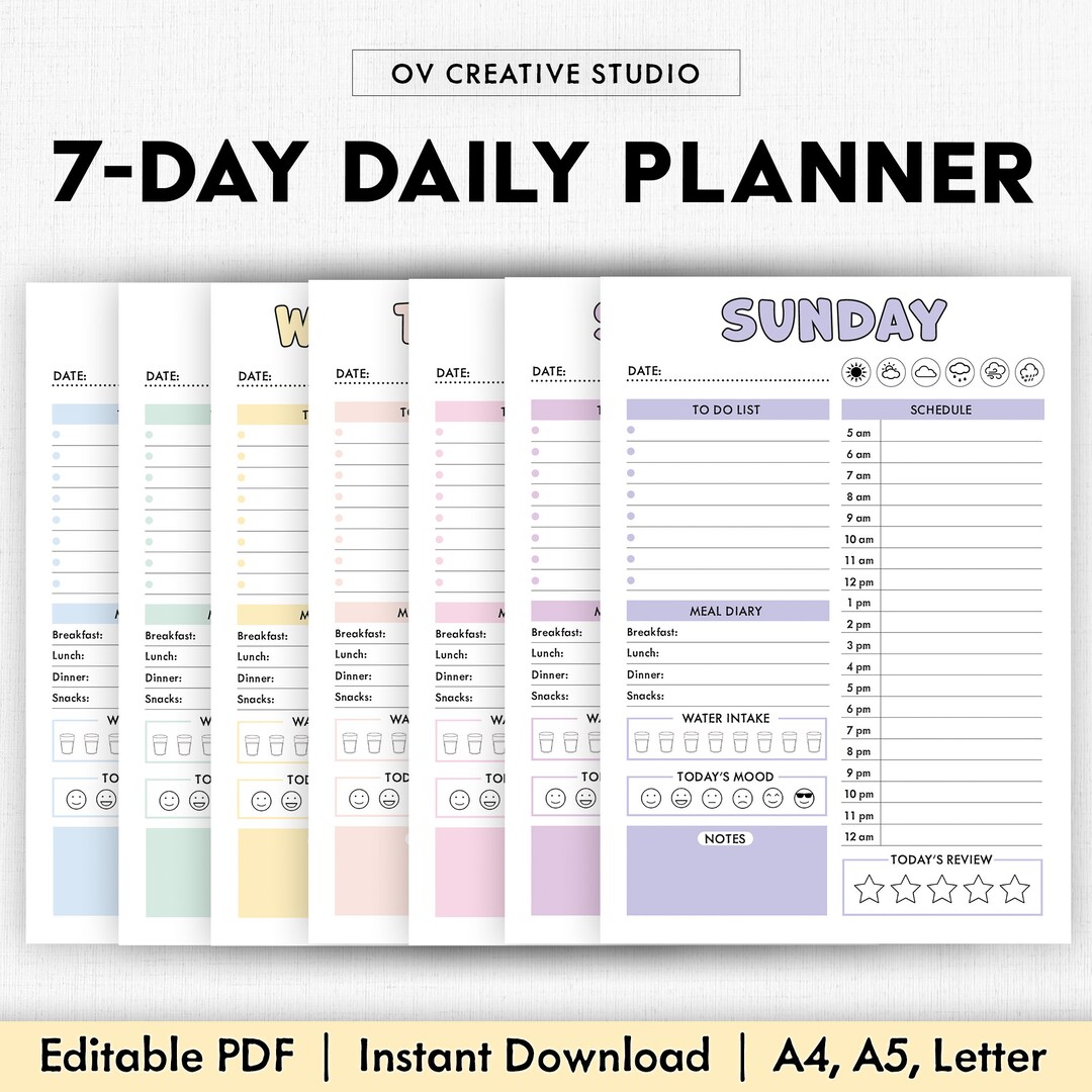Editable Daily Planner Schedule | Printable, Digital PDF | to Do List ...