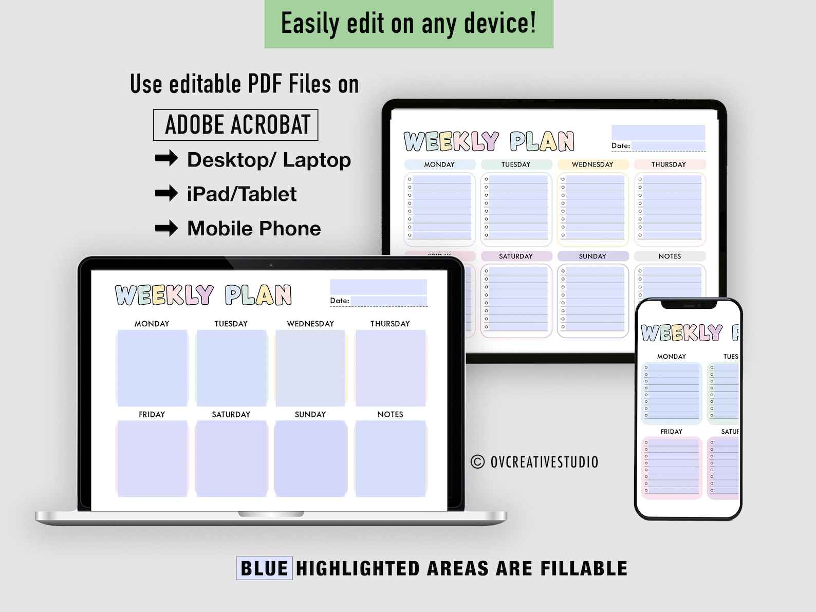 Editable Weekly Planner Printable, Digital Weekly Planner PDF Weekly ...