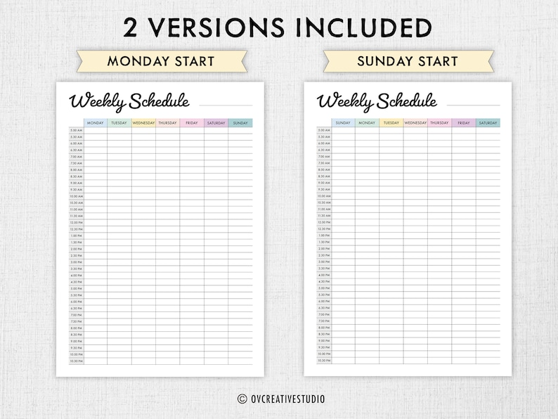 Editable Weekly Schedule | Half Hour Weekly Schedule | Weekly Planner ...