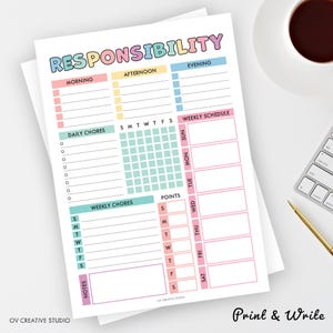 Editable Responsibility Chore Chart for Kids | Printable | Kids Daily ...