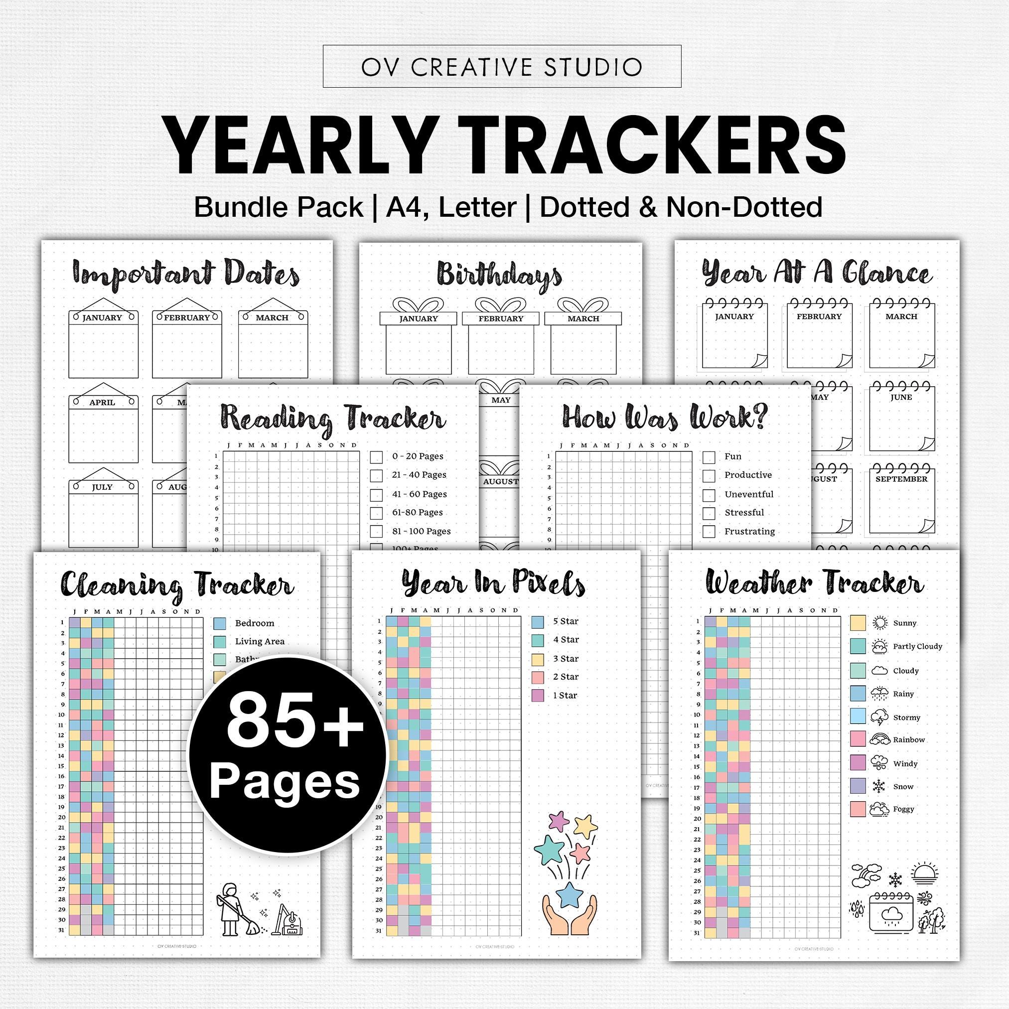 2026 Yearly Pixel Tracker Bundle, Printable Premade Bullet Journal 2026 ...