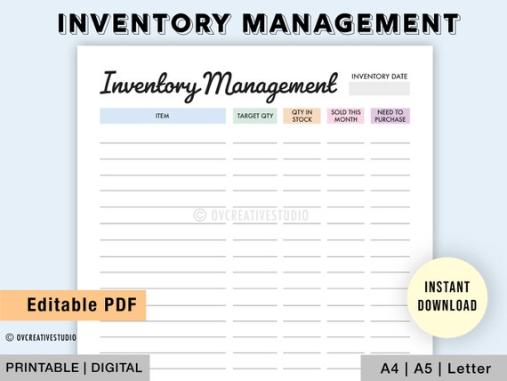 Editable Inventory Management Printable Inventory Tracker - Etsy UK