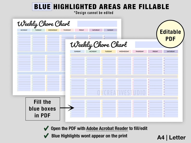 Editable Weekly Chore Chart for Multiple Kids Printable - Etsy UK
