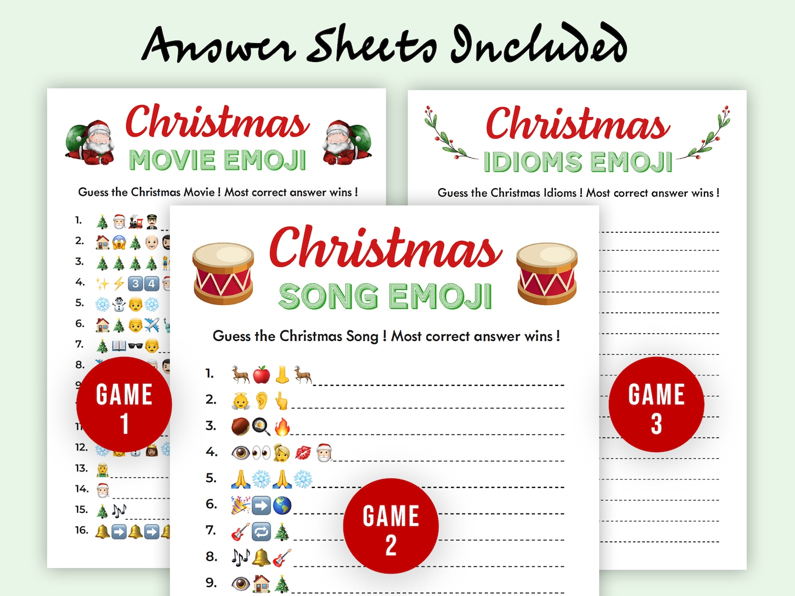 Christmas Emoji Pictionary Christmas Songs Movies Idioms - Etsy