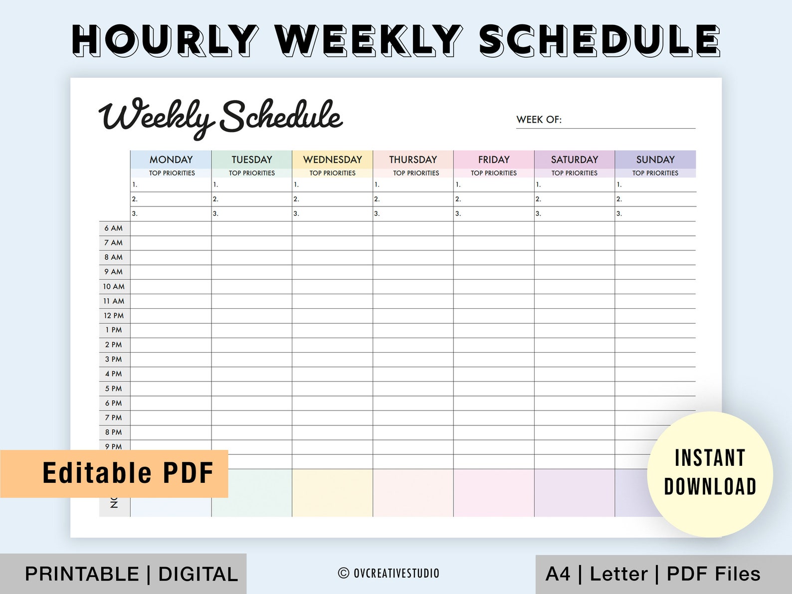 Editable Weekly Schedule | Printable Weekly Planner PDF | Weekly ...