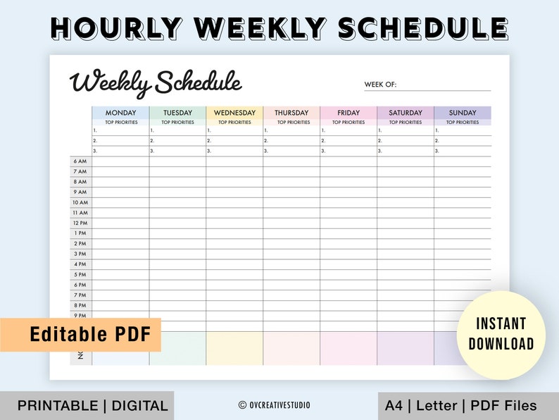 Editable Weekly Schedule Printable Weekly Planner PDF - Etsy Editable Weekly Schedule Printable Weekly Planner PDF - Etsy