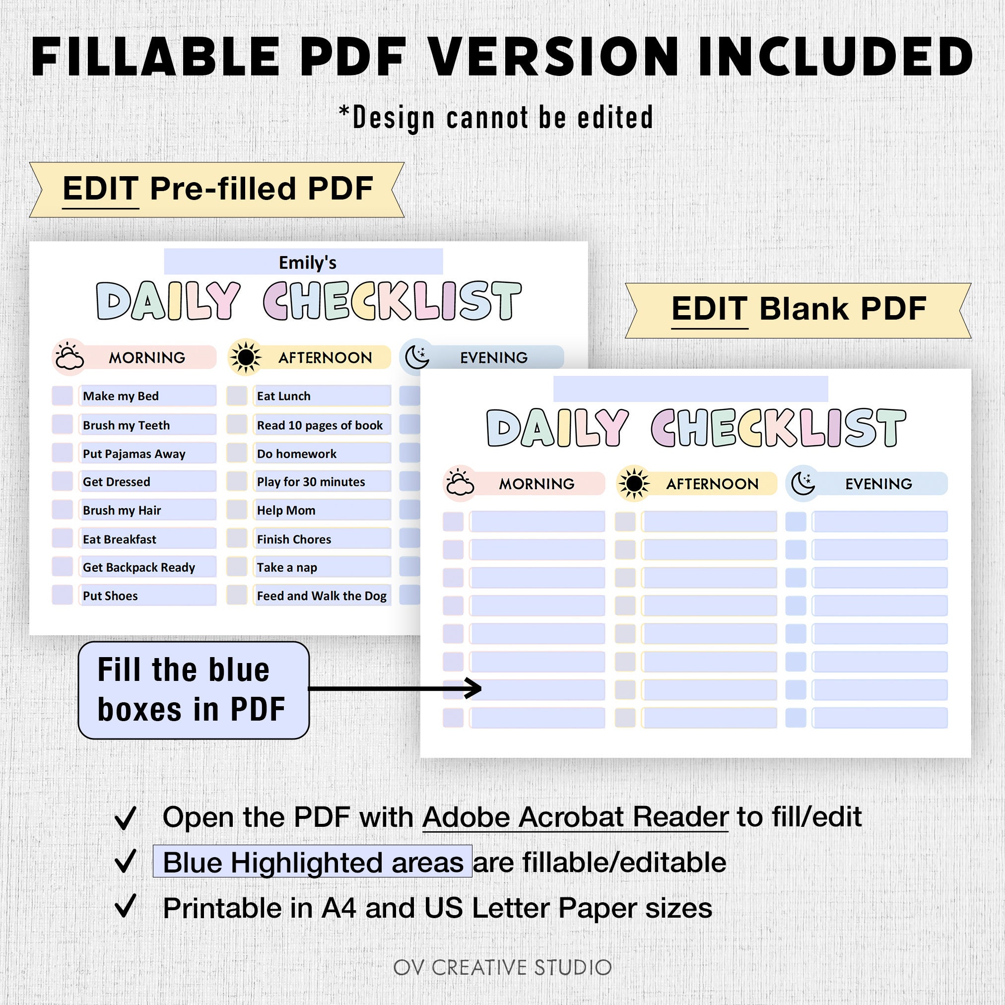 Editable Daily Checklist for Kids | Printable | Kids Responsibility ...