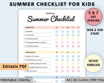 Summer Daily Checklist Printable - Etsy