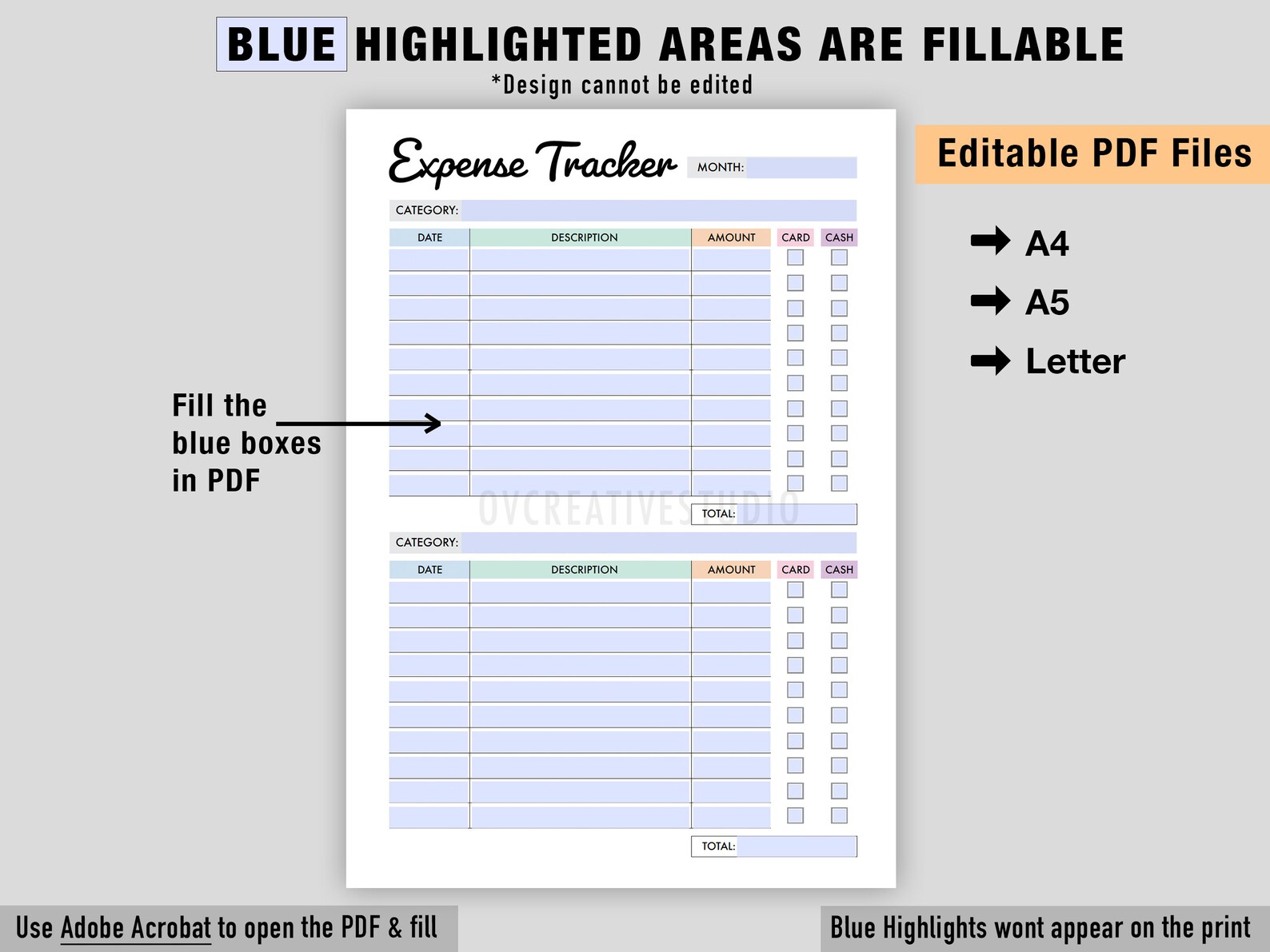 Editable Expense Tracker Printable Expense Tracker Template - Etsy