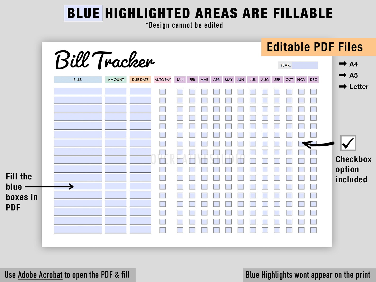 Editable Bill Tracker Yearly Bill Tracker Monthly Bill - Etsy UK