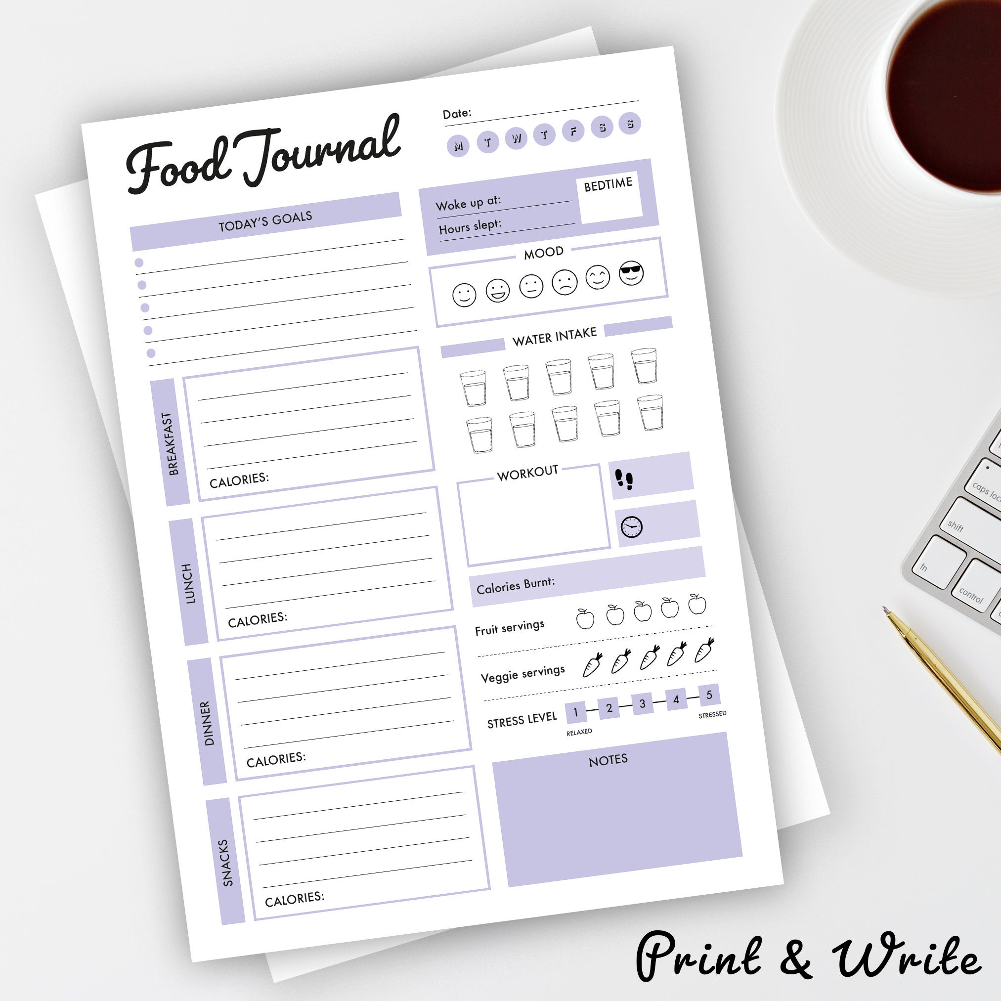 Editable Food Journal | Printable, Digital | Food Diary, Daily Food ...