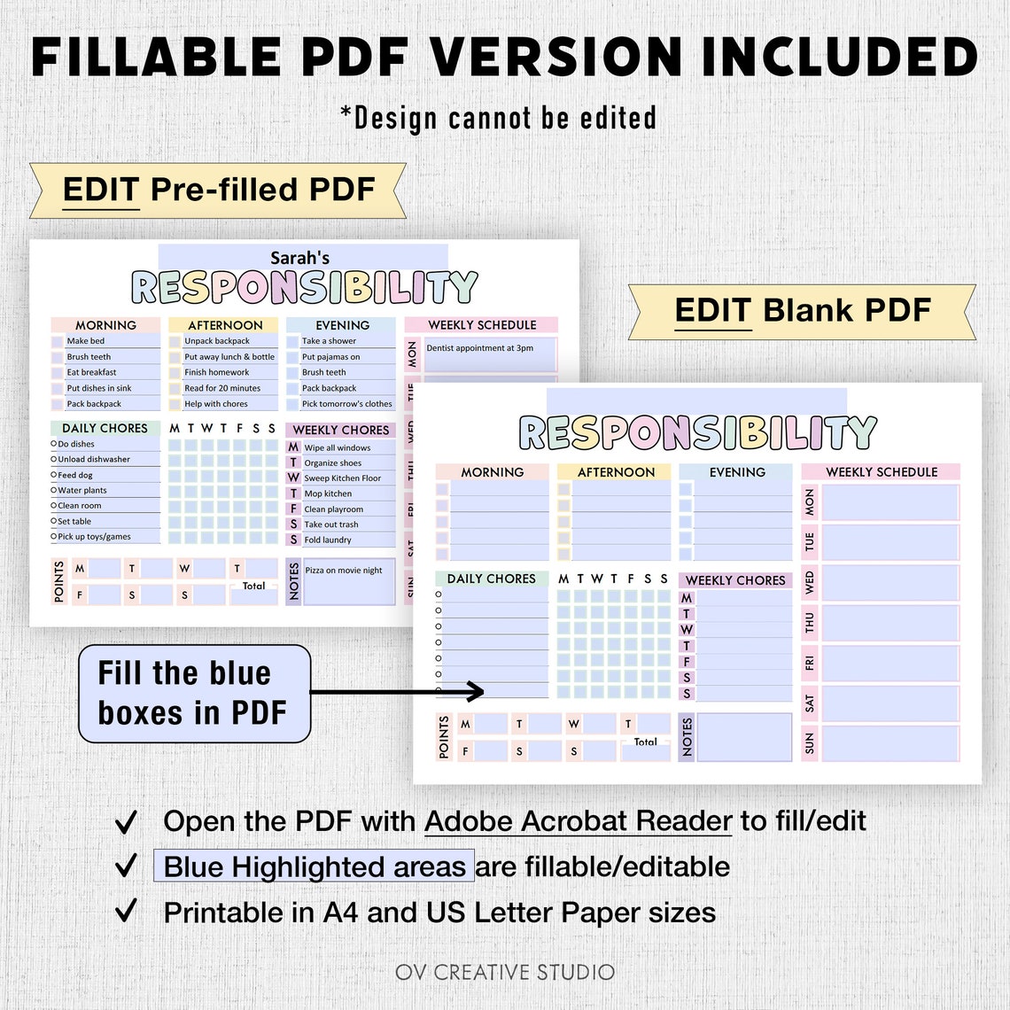 Editable Responsibility Chore Chart for Kids | Printable | Kids Daily ...