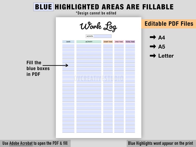 Editable Work Log Printable Time Log Activity Tracker - Etsy UK