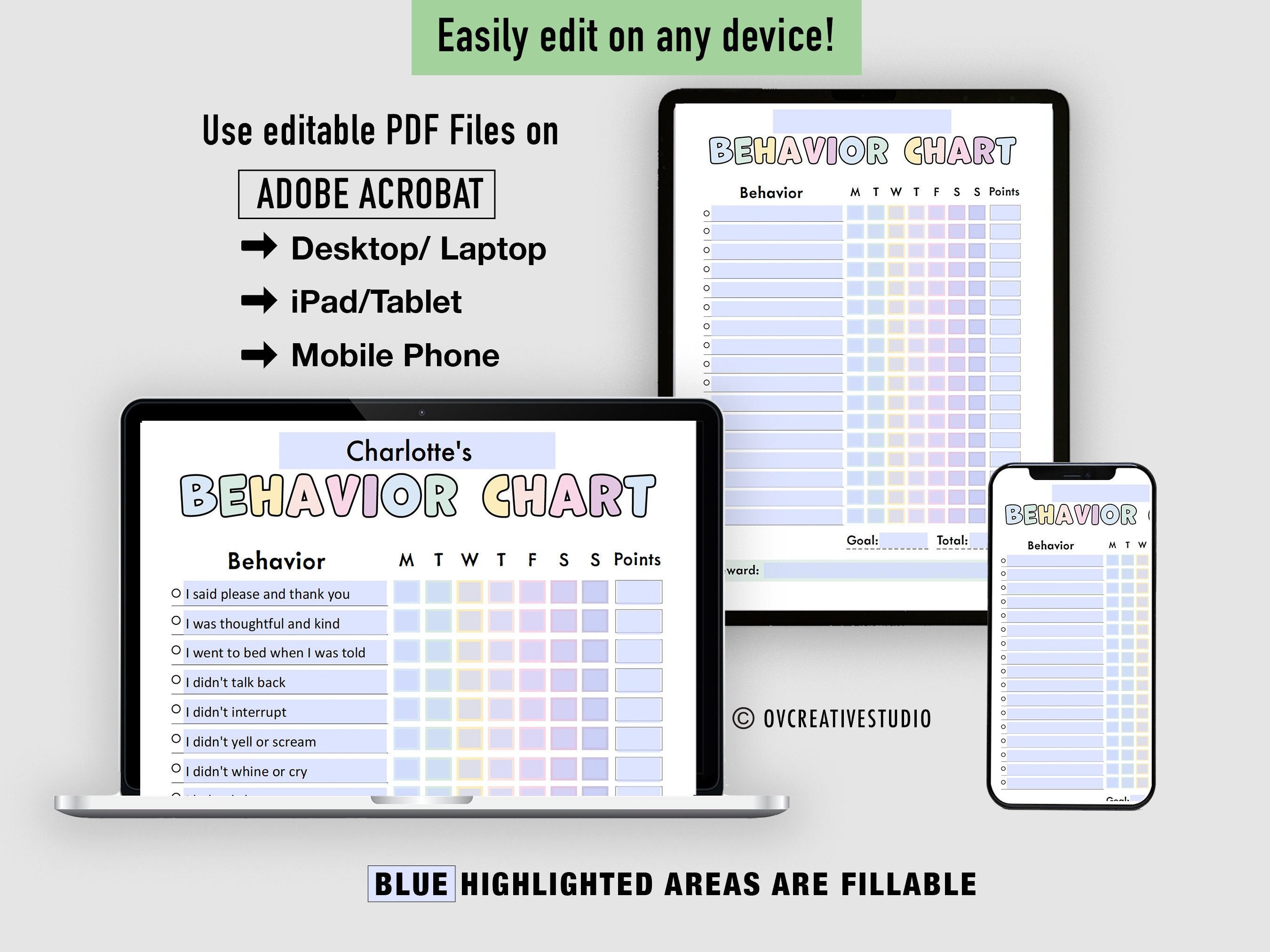 Behavior Reward Chart for Kids Printable Editable Digital - Etsy UK
