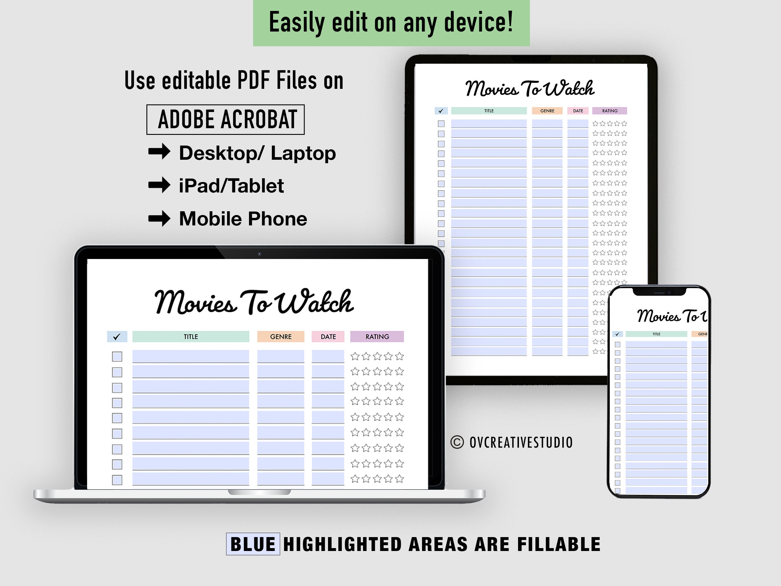 Editable Movies to Watch List Printable Movies Tracker - Etsy