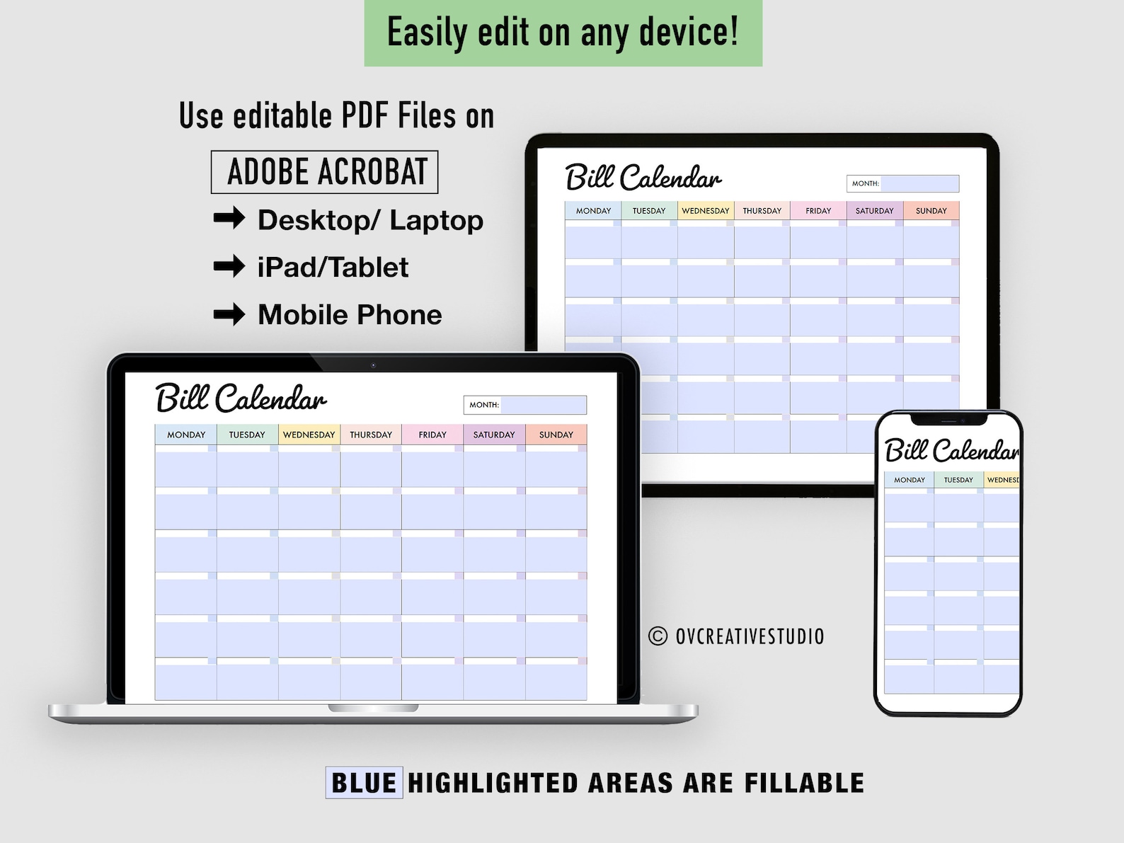 Editable Bill Calendar | Printable Monthly Bill Planner | Monthly Bill ...