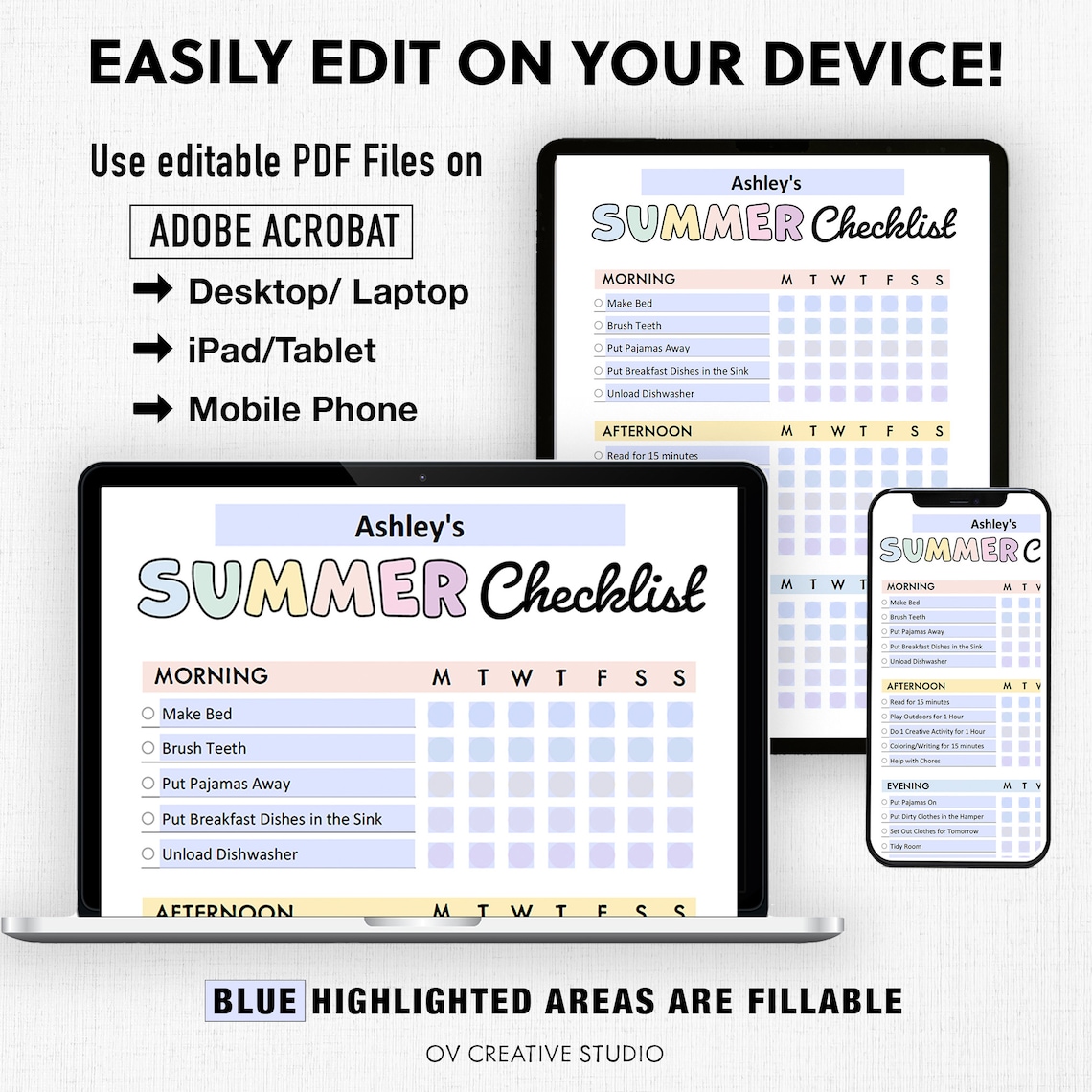 Editable Summer Checklist for Kids | Printable | Kids Responsibility ...