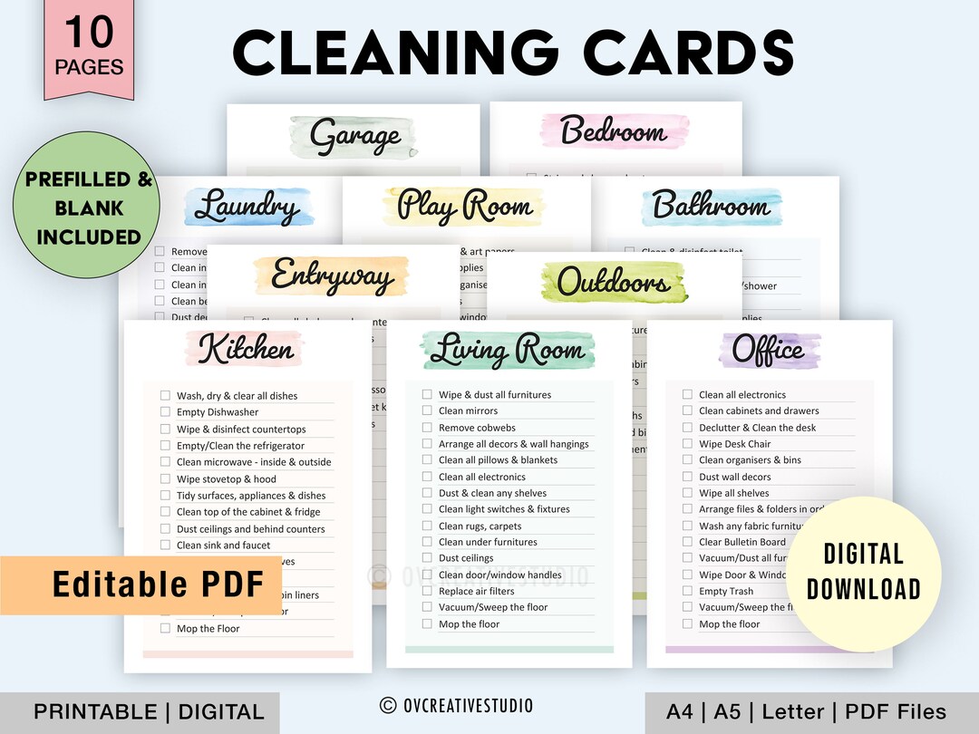 Editable Cleaning Card Room Cleaning Checklist Cleaning - Etsy