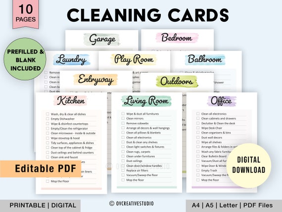 Editable Cleaning Card Room Cleaning Checklist Cleaning - Etsy UK