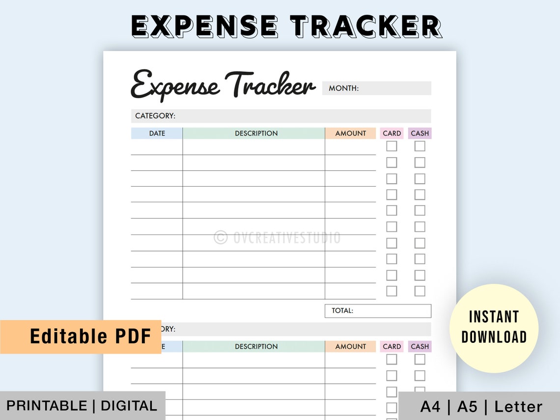 Editable Expense Tracker | Printable Expense Tracker Template | Expense ...