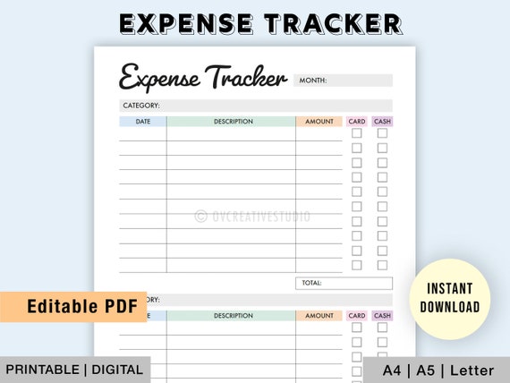 Editable Expense Tracker Printable Expense Tracker Template - Etsy