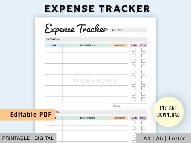 Editable Expense Tracker Printable Expense Tracker Template - Etsy