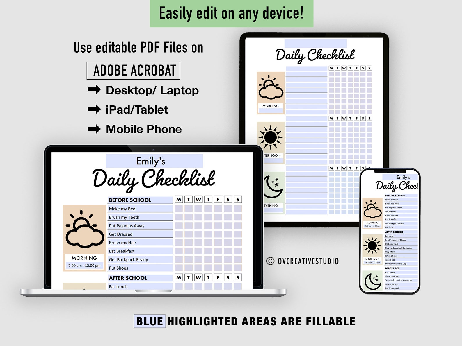 Editable Daily Checklist for Kids | Printable | Kids Responsibility ...