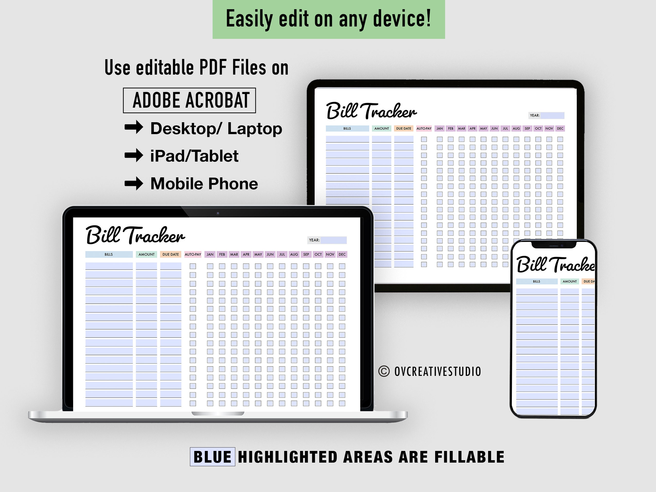 Editable Bill Tracker Yearly Bill Tracker Monthly Bill - Etsy